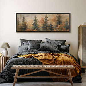 IDEA4WALL Pine Tree Forest Artwork, Autumn Brown Woodland Wall Pictures, Giclee Canvas Digital ...
